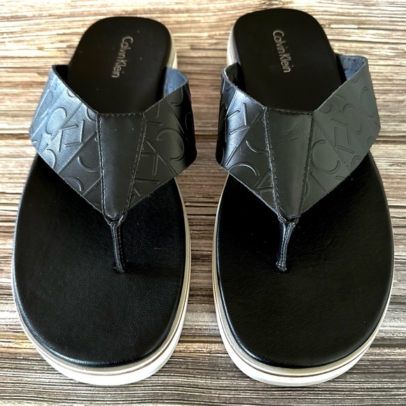 Calvin Klein | Shoes | Calvin Klein Black Leather Sandals Mens Size 2 ...